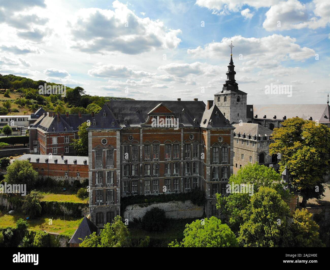 Aerial view of Floreffe Abbey during summer day, Belgium. Old abbey ...