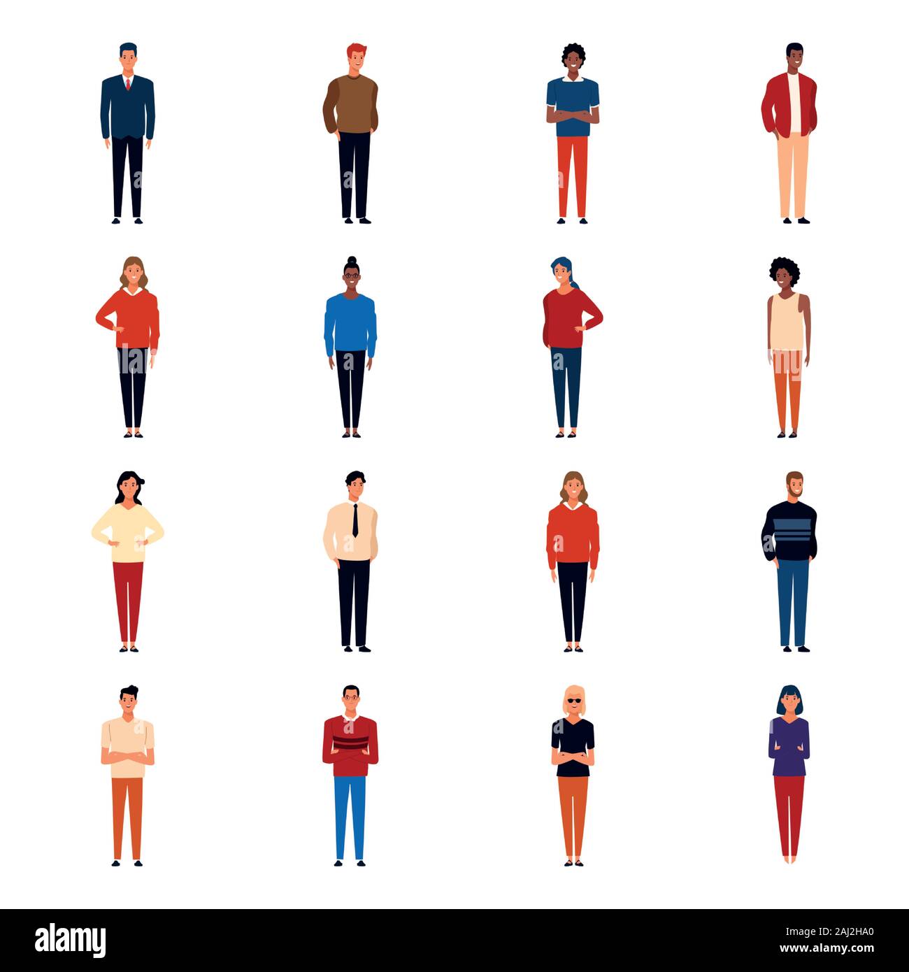 icon set of adult people standing over white background, colorful ...