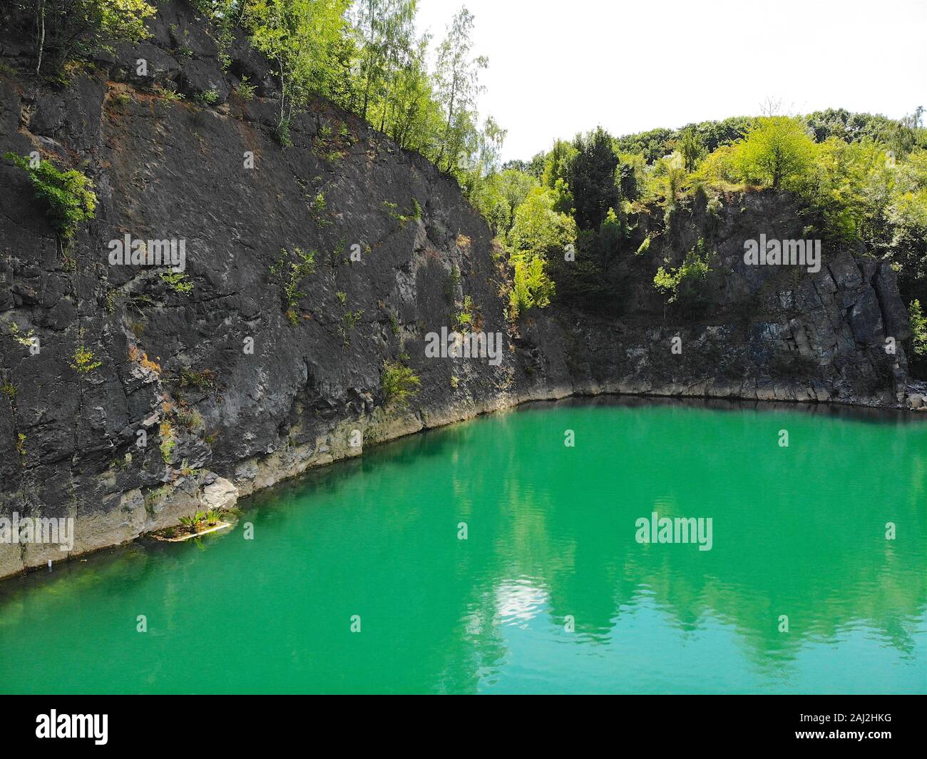 Aerial view of flooded quarry and dive site. Famous location for fresh ...