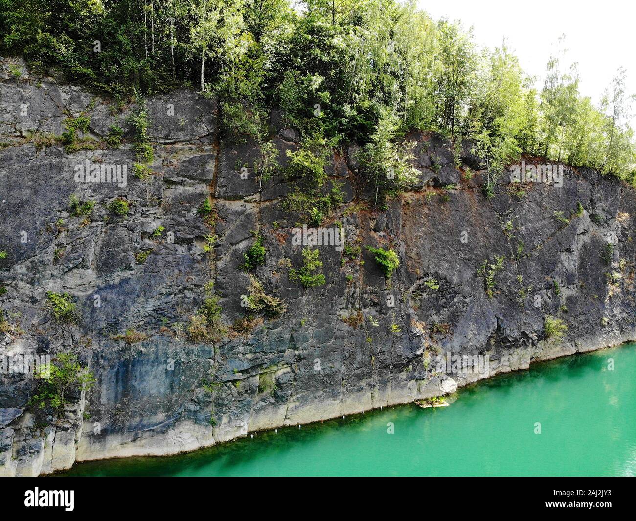 Aerial view of flooded quarry and dive site. Famous location for fresh ...