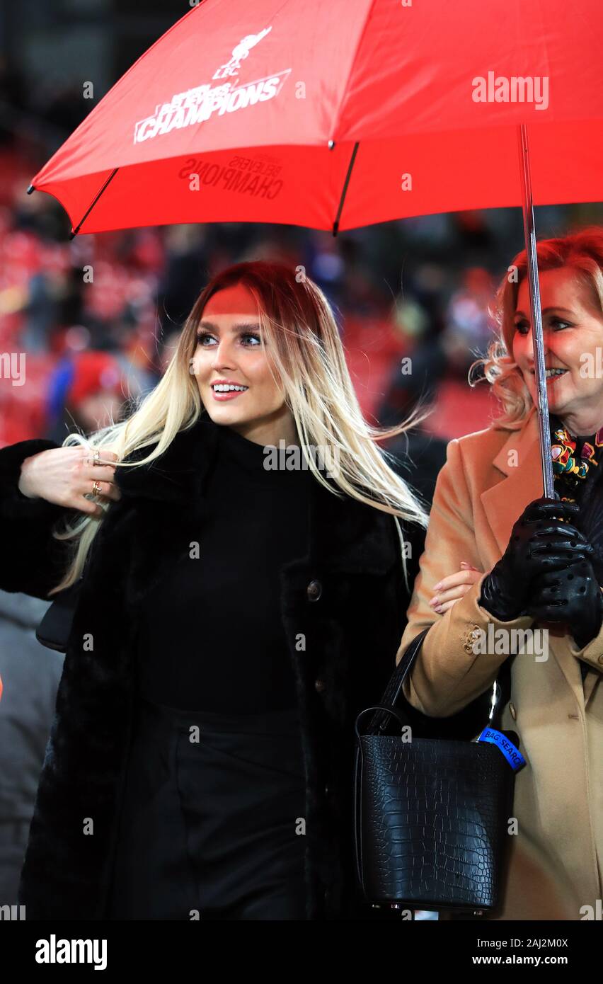 Perrie Edwards pitchside before the Premier League match at Anfield ...