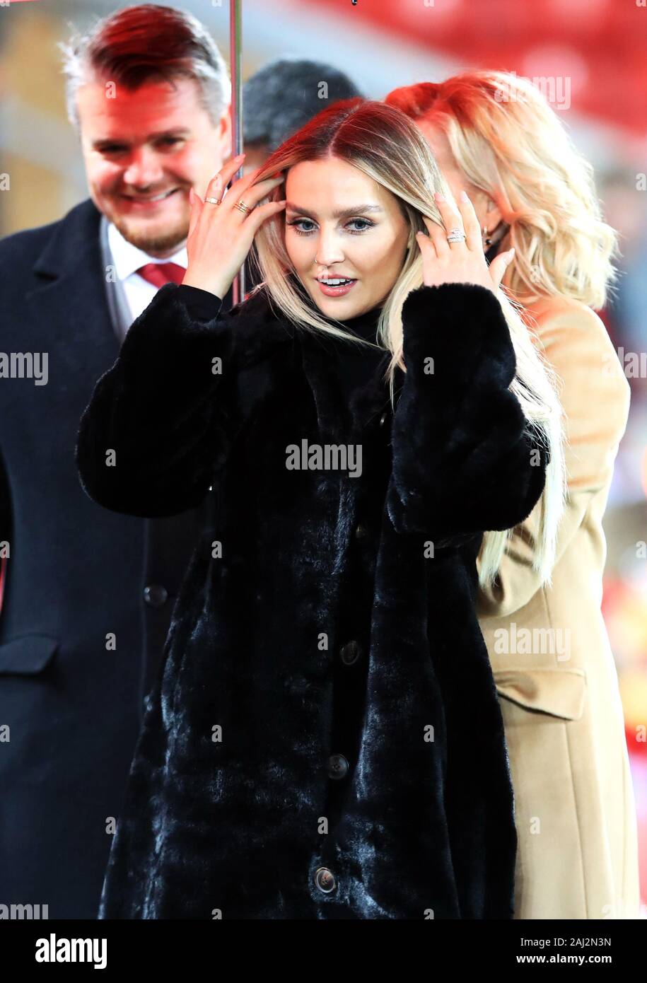 Perrie Edwards pitchside before the Premier League match at Anfield ...