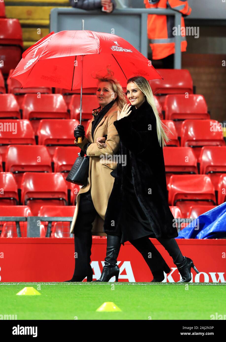 Perrie Edwards (right) pitchside before the Premier League match at ...