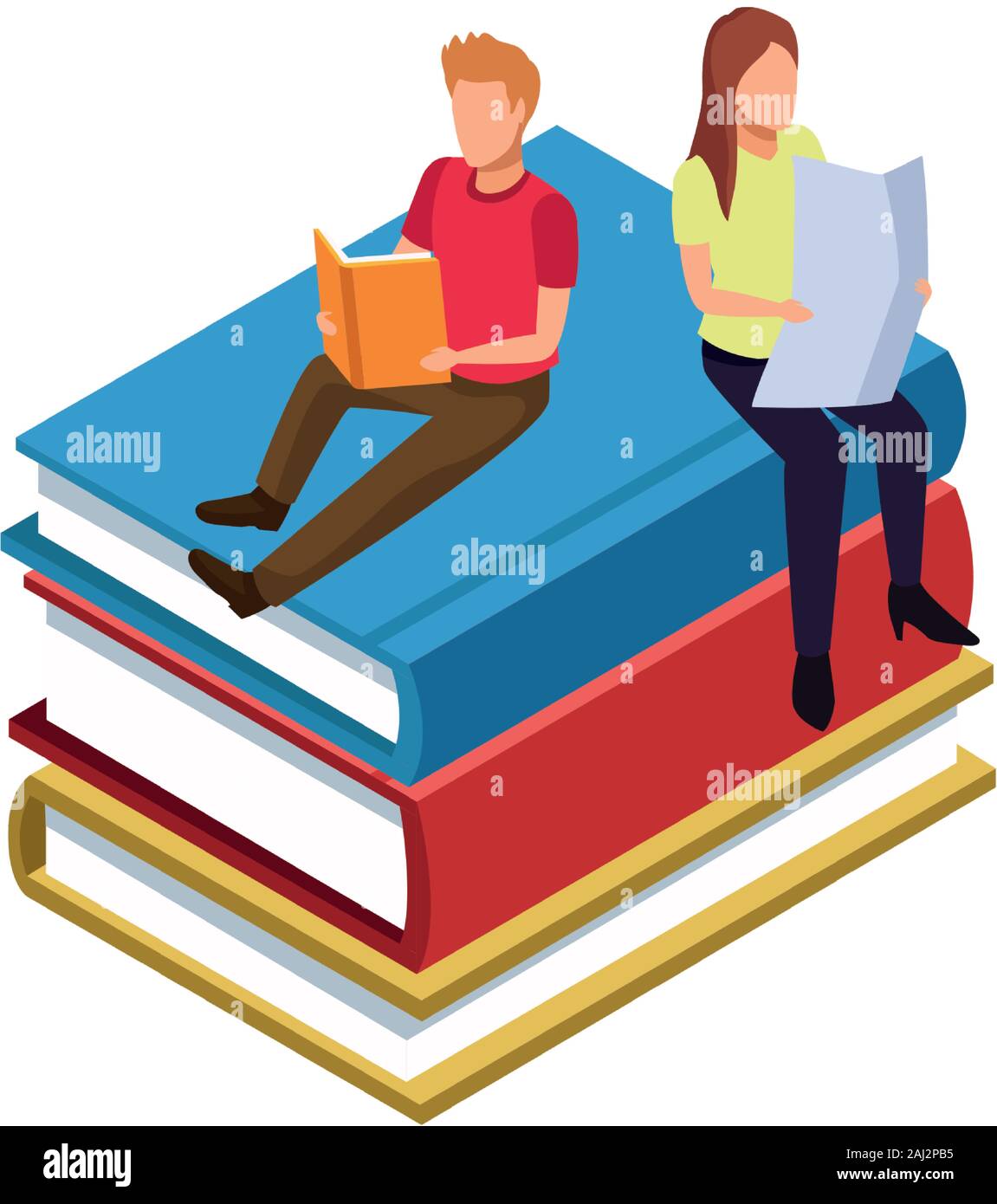 stack of books with people reading Stock Vector Image & Art - Alamy