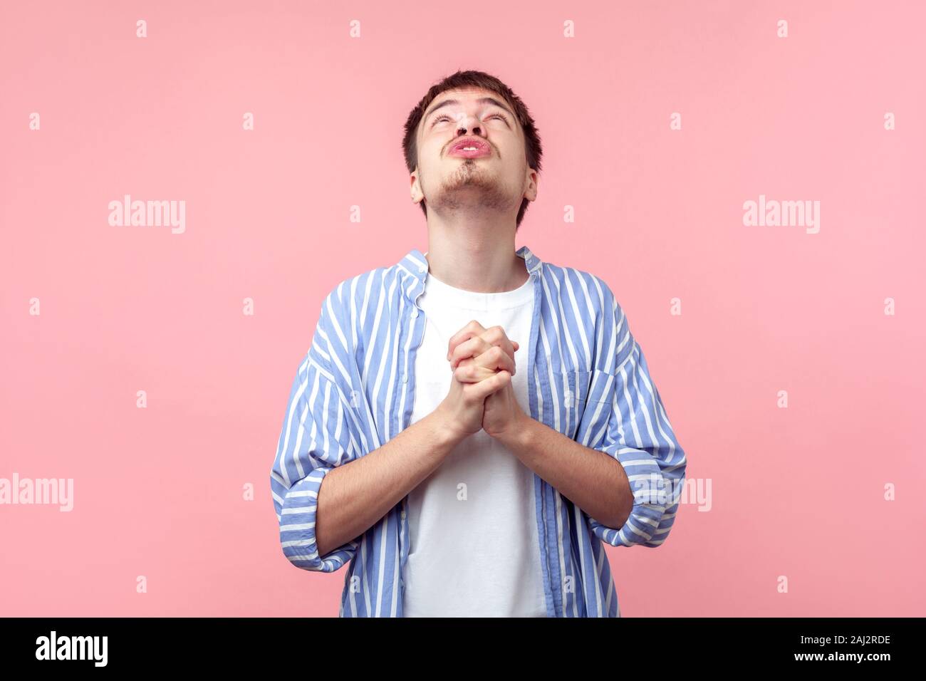 I'm begging, please! Portrait of desperate brown-haired man with small ...