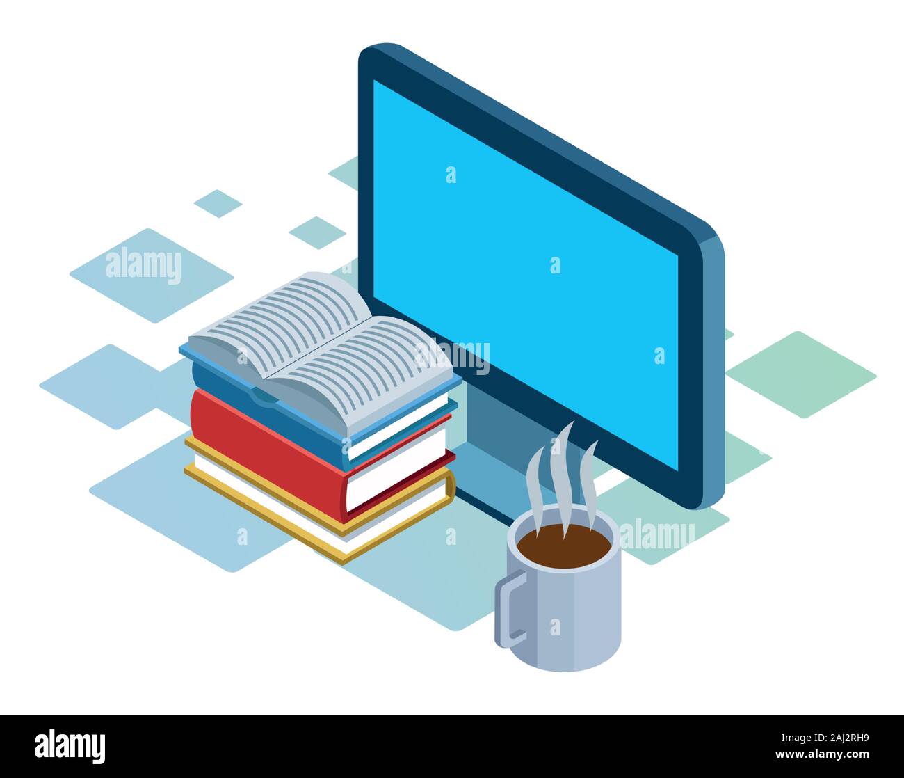 computer, books stack and coffee mug Stock Vector Image & Art - Alamy