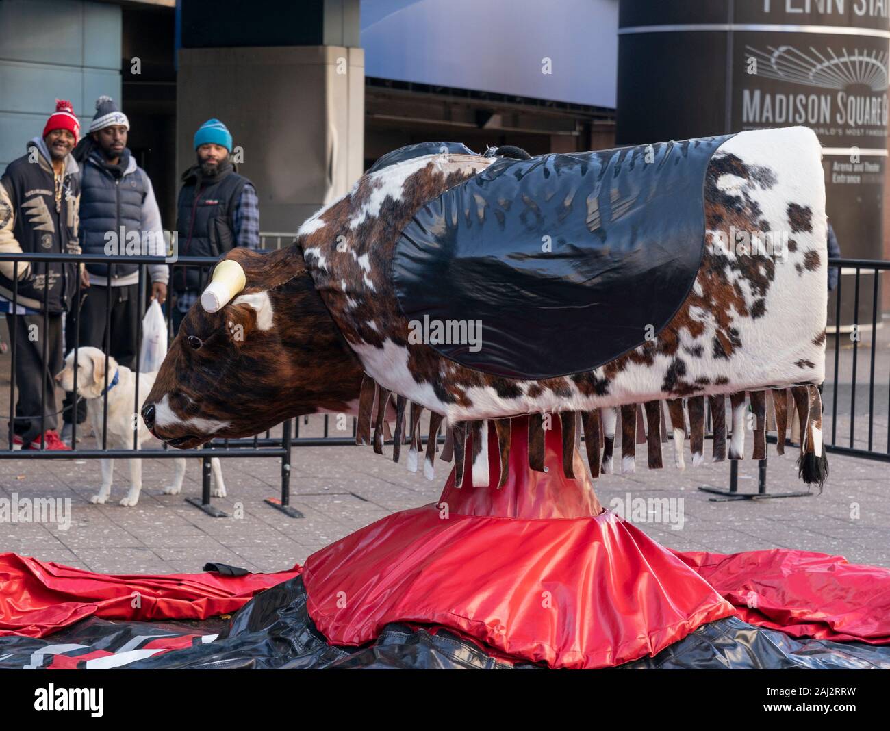 New York, NY - January 2, 2020: Mechanical bull on display during ...