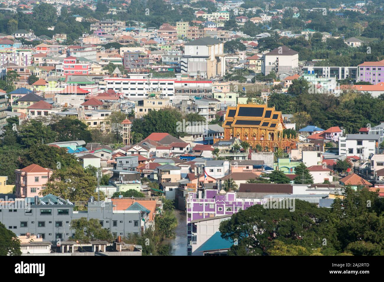 a city view of the town of Tachlieik of Myanmar naxt to the town of Mae ...