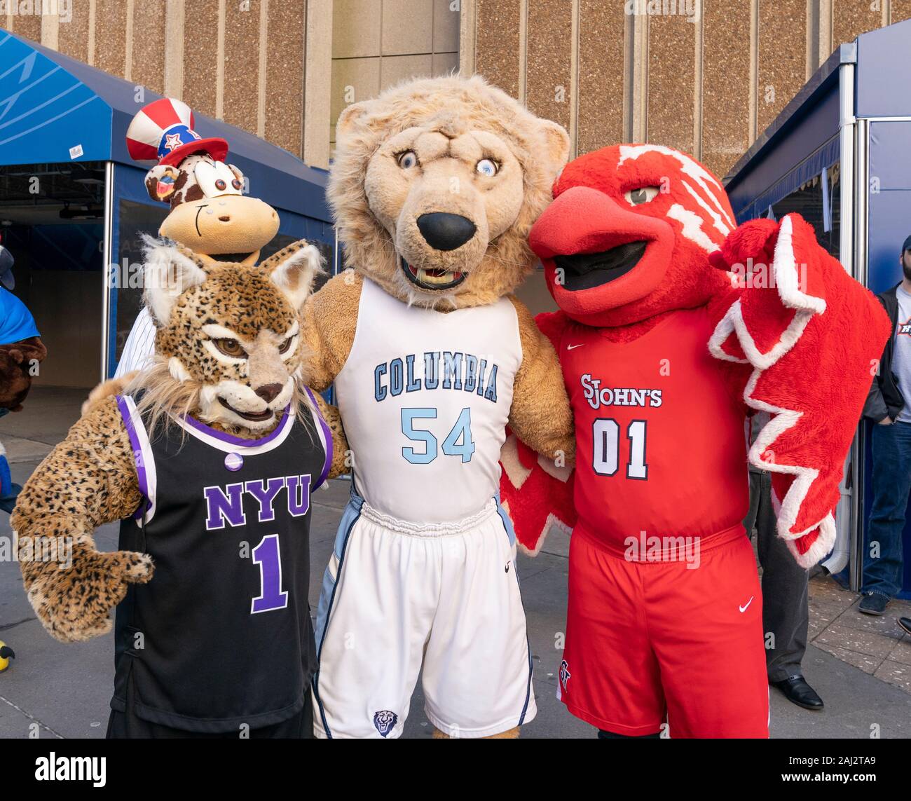 New York, NY - January 2, 2020: Mascots The Bobcat, Roar-ee, Johnny ...