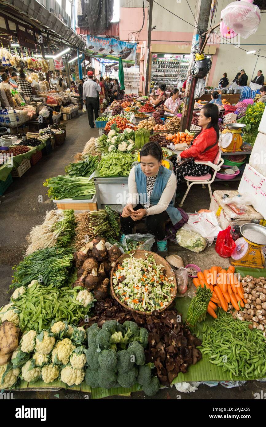 fresh vegetable at the food market in the town of Mae Sai on the Border ...