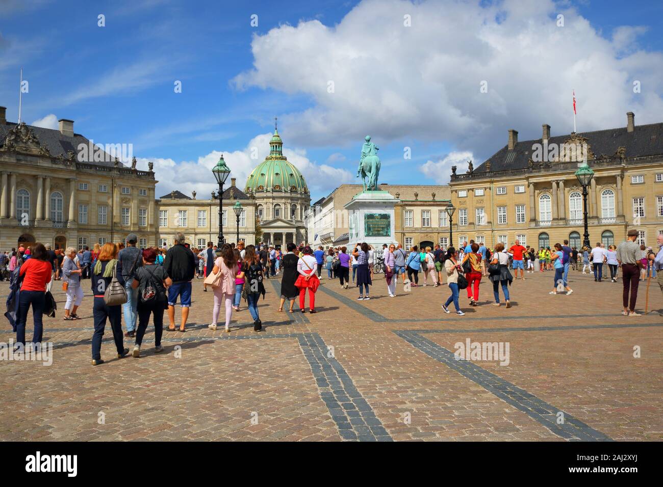 View of Amalienborg Palace square on a nice summer day in Copenhagen ...