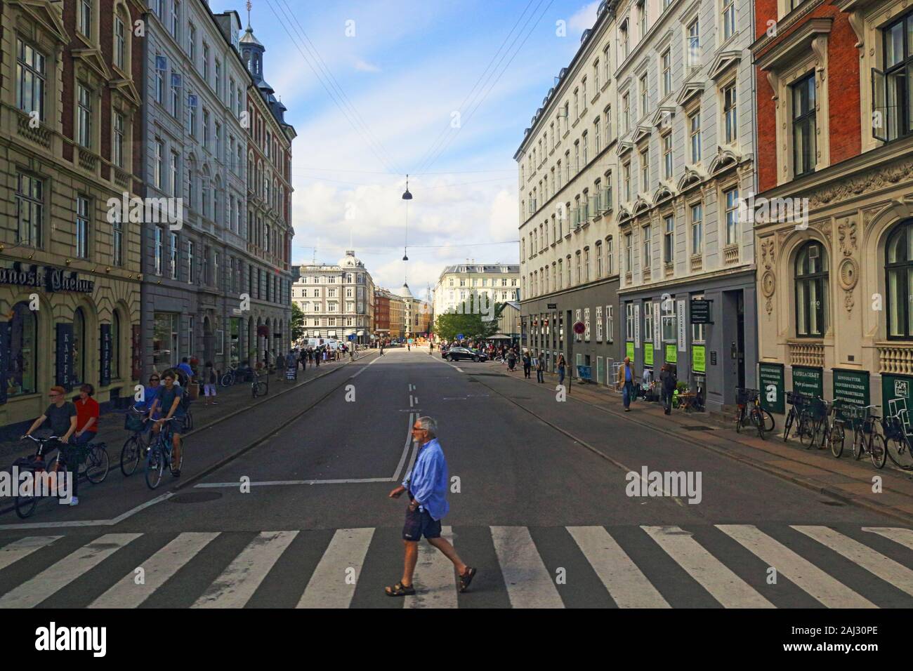 Street view of Nørreport St. Vendersgade boulevard central Copenhagen ...