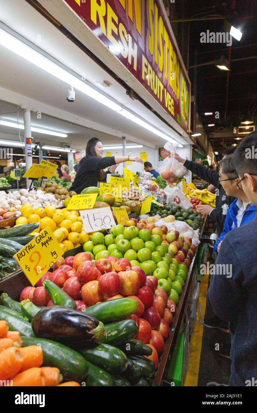 Adelaide central Market - people shopping for fruit & veg in the indoor ...