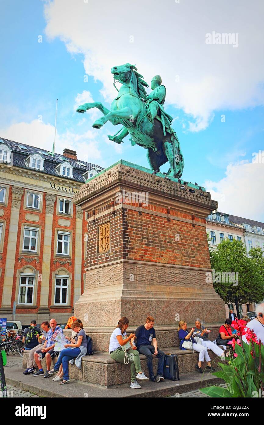 View of Højbro Plads-popular square at central Copenhagen.Built in 1902 ...