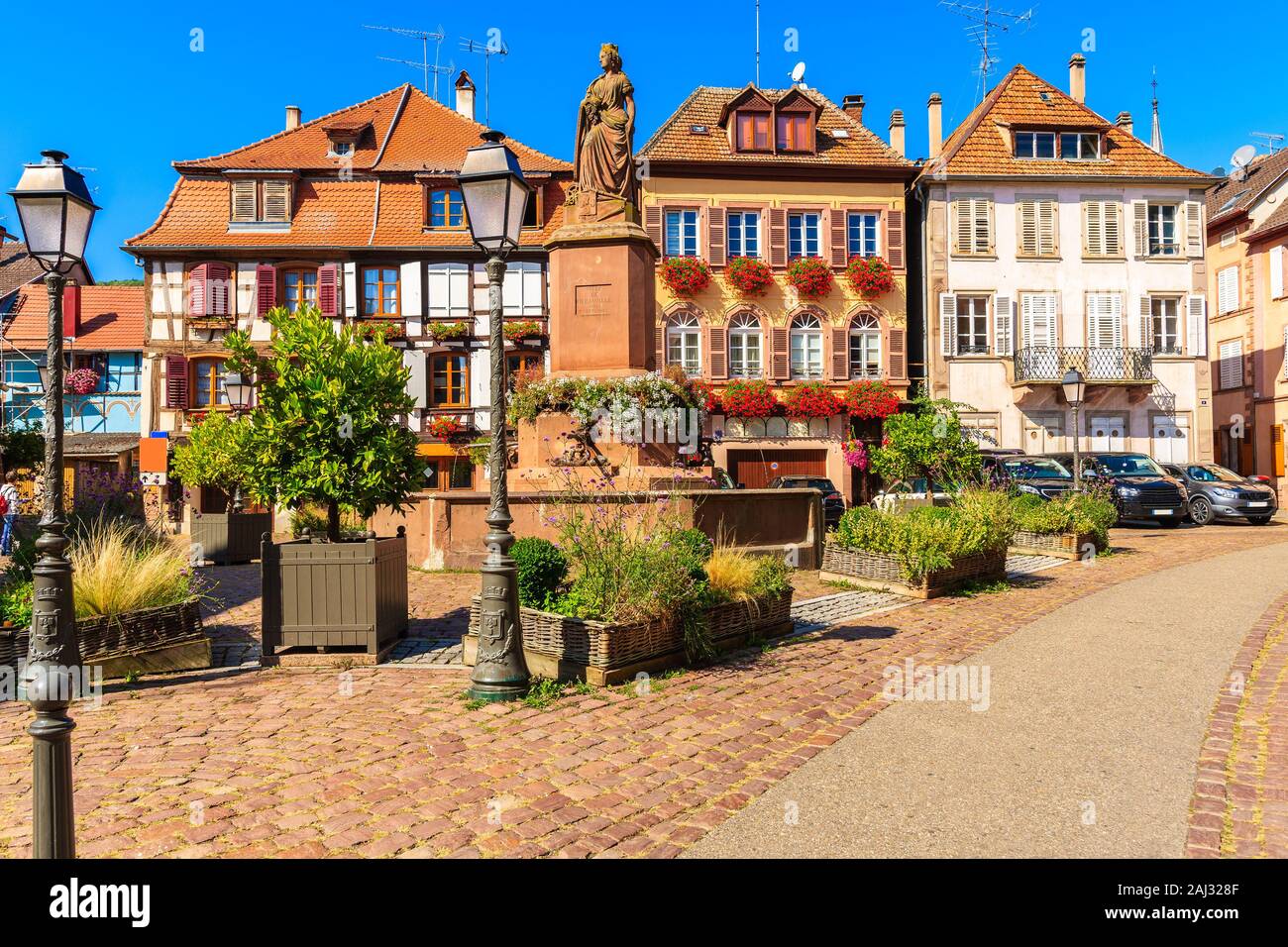 Beautiful architecture of Bergheim village square of which is located ...