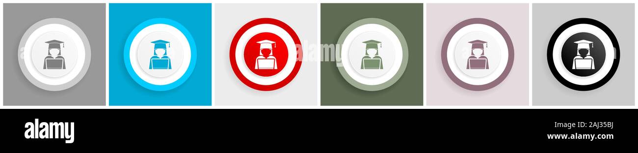 Student with laptop icon, computer, education vector illustrations in 6 ...