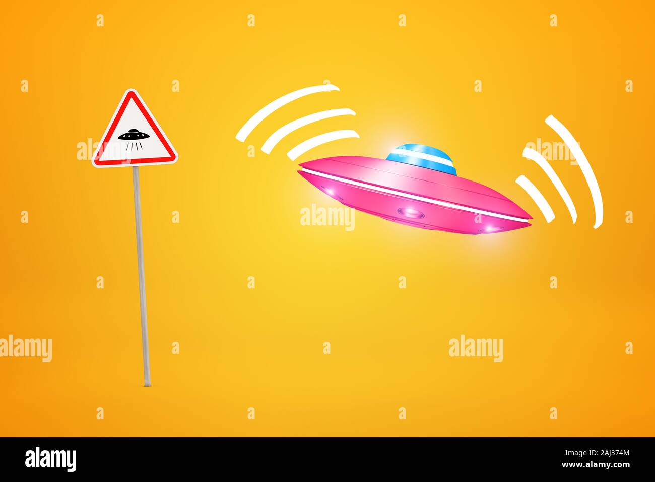 3d rendering of pink UFO which is about to land next to special 'UFO ...