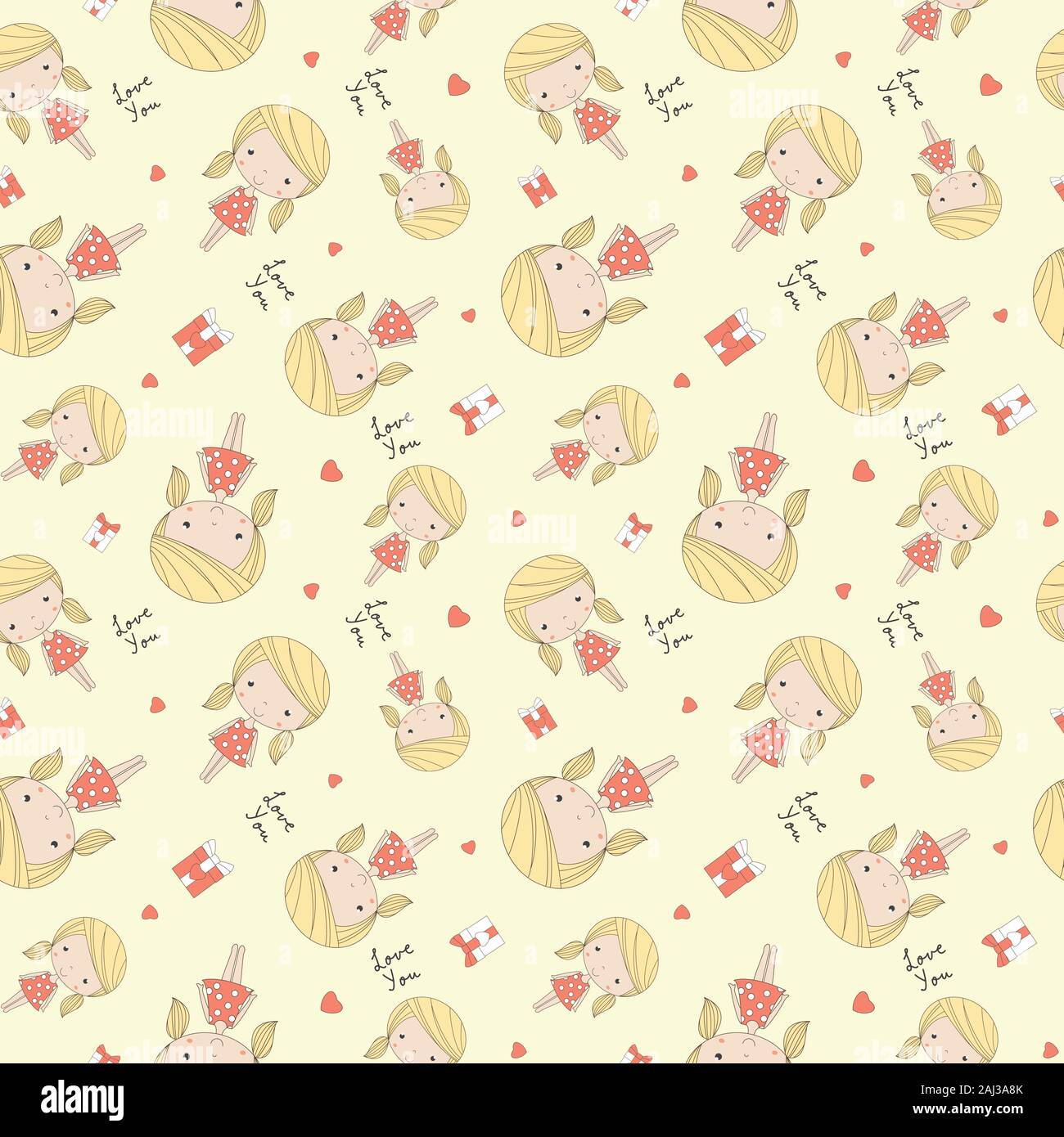 Cute Girl childish pattern in the pastel backdrop. Creative pattern ...