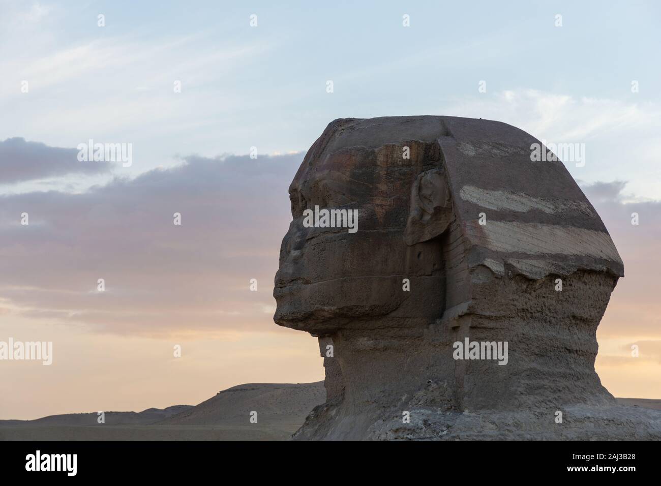 Head of ancient Sphinx in Giza pyramid complex also called the Giza ...