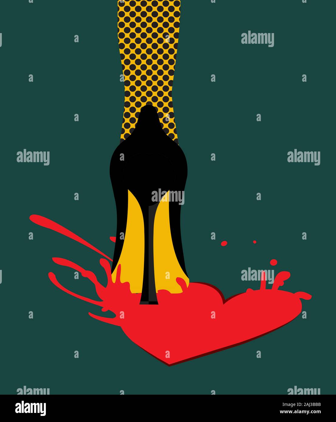 illustration of a woman steeping on a heart, metaphorical idea about a ...