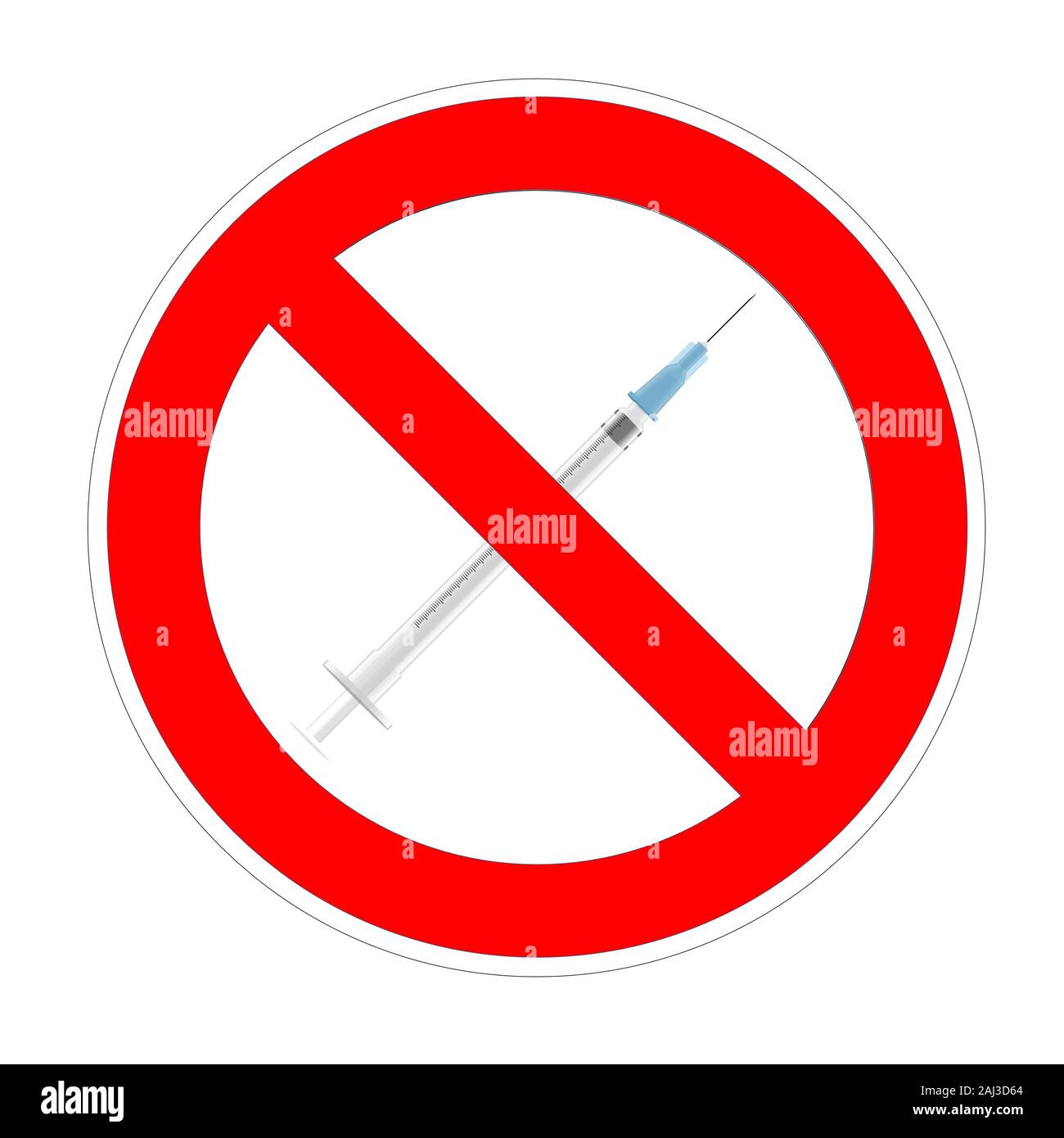 No syringe or drugs forbidden sign, red prohibition symbol Stock Photo ...
