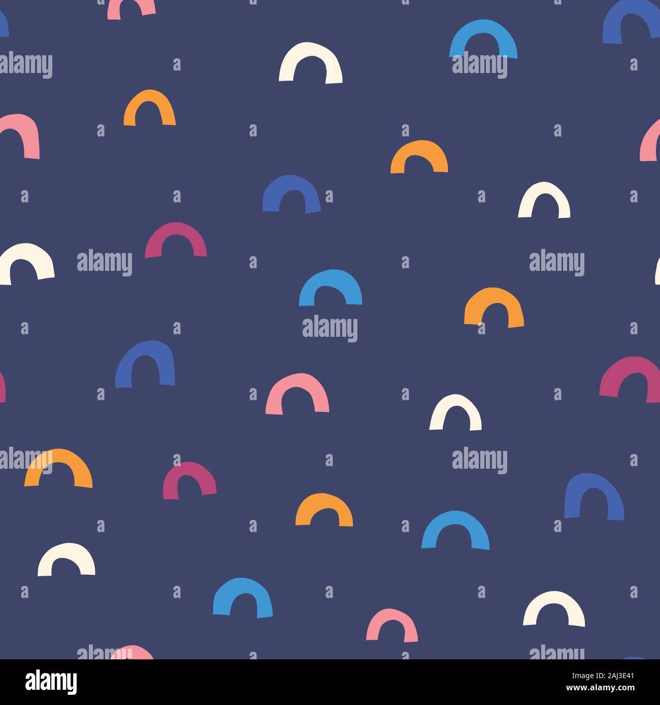 Arc shape Doodles orange pink white on blue background seamless vector ...