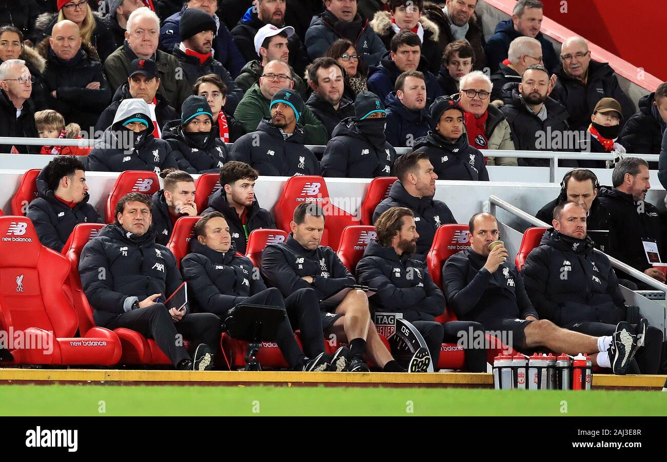 Liverpools takumi minamino on bench hi-res stock photography and images ...