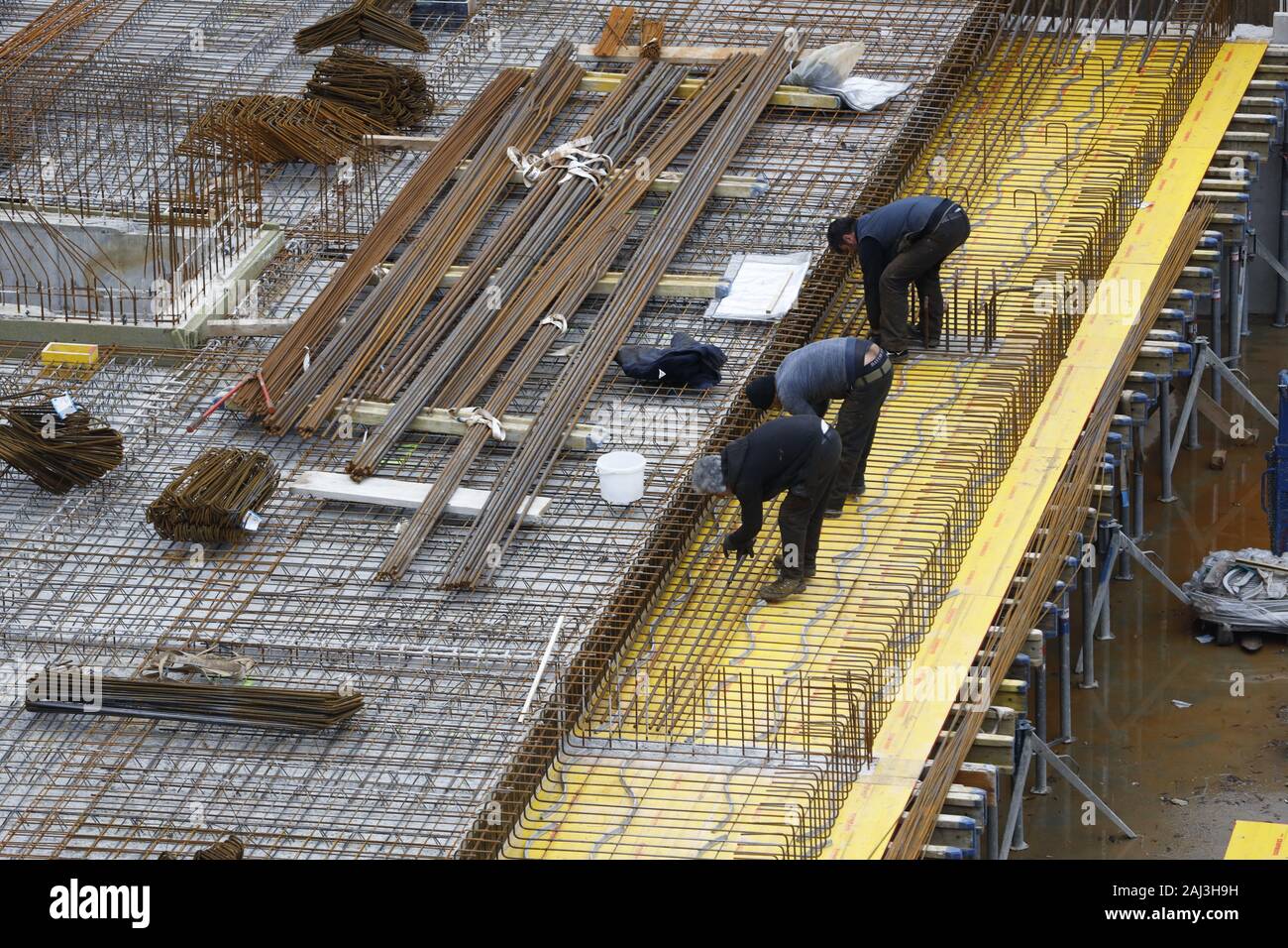 Construction site, reinforced concrete rebar, for a building ceiling ...