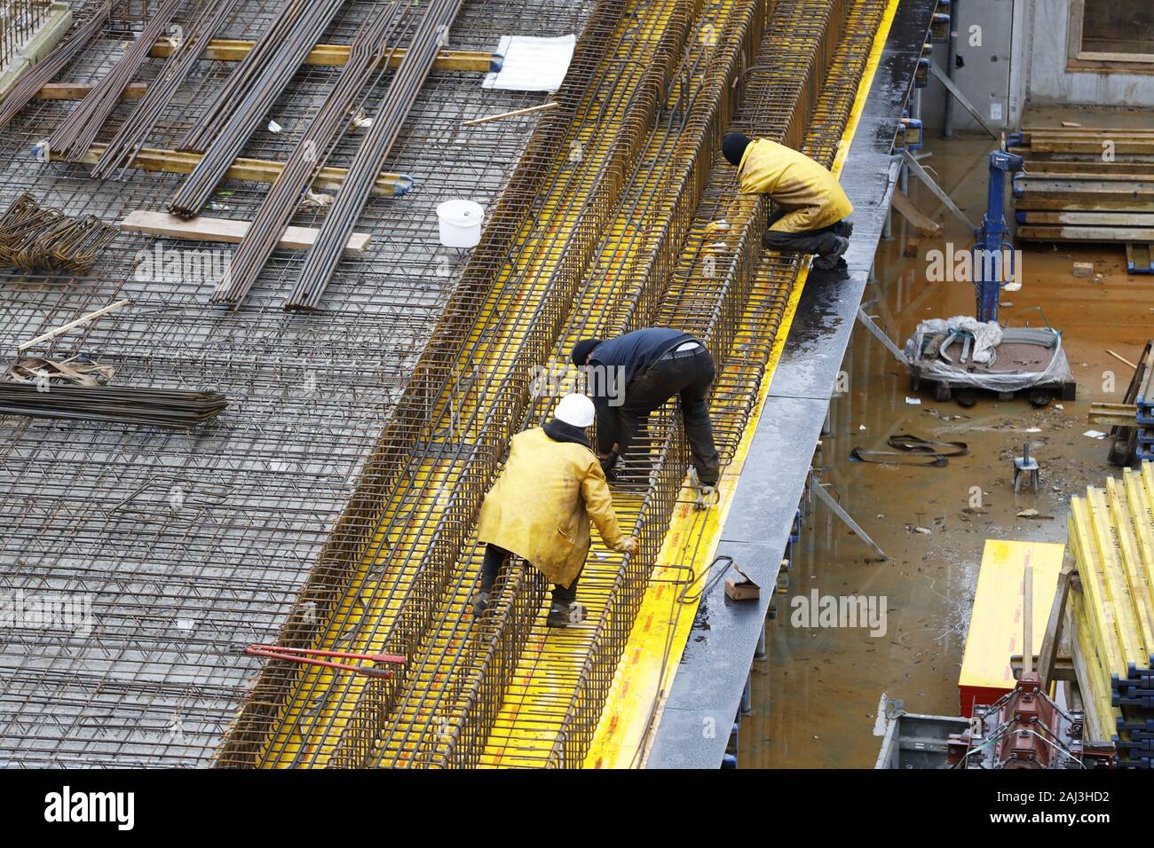 Construction site, reinforced concrete rebar, for a building ceiling ...