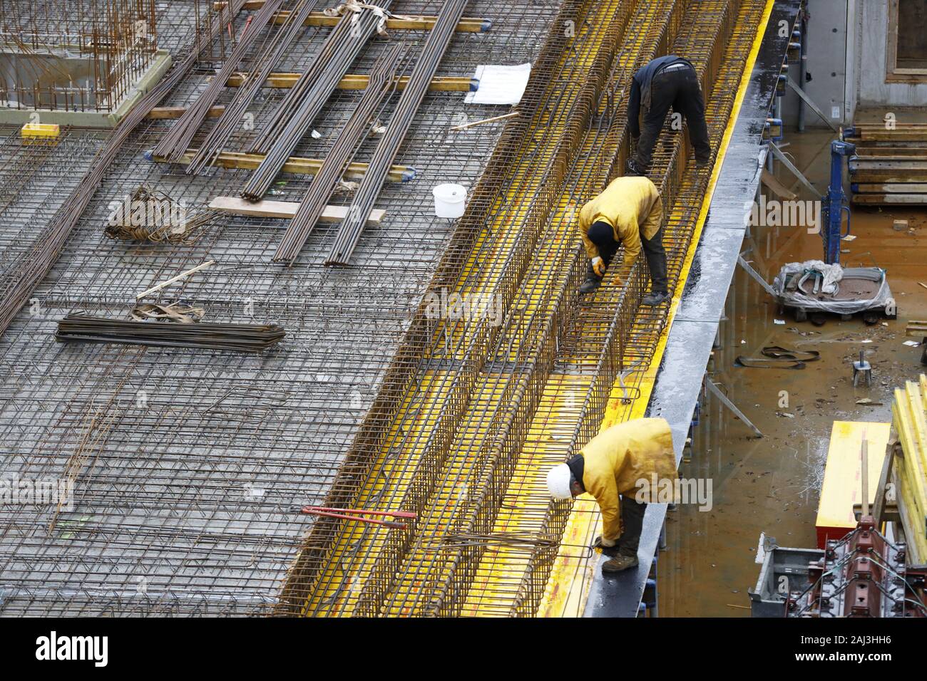 Construction site, reinforced concrete rebar, for a building ceiling ...