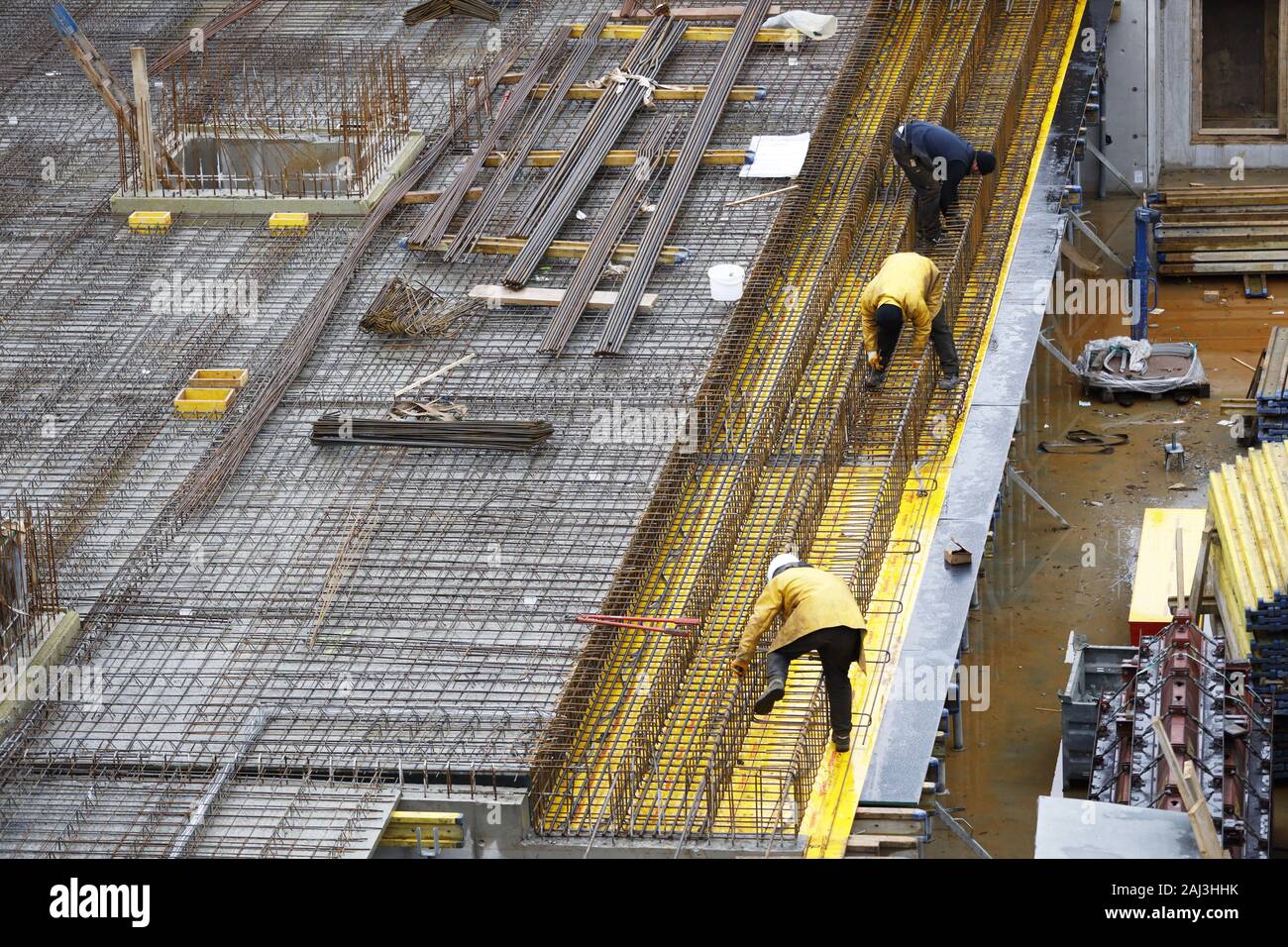Construction site, reinforced concrete rebar, for a building ceiling ...