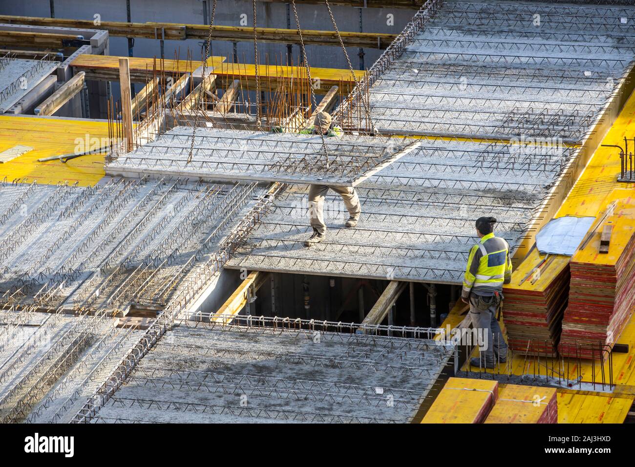 Construction site, mounting of element ceilings in semi-precast ...