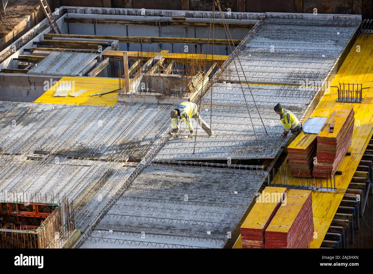 Construction site, mounting of element ceilings in semi-precast ...