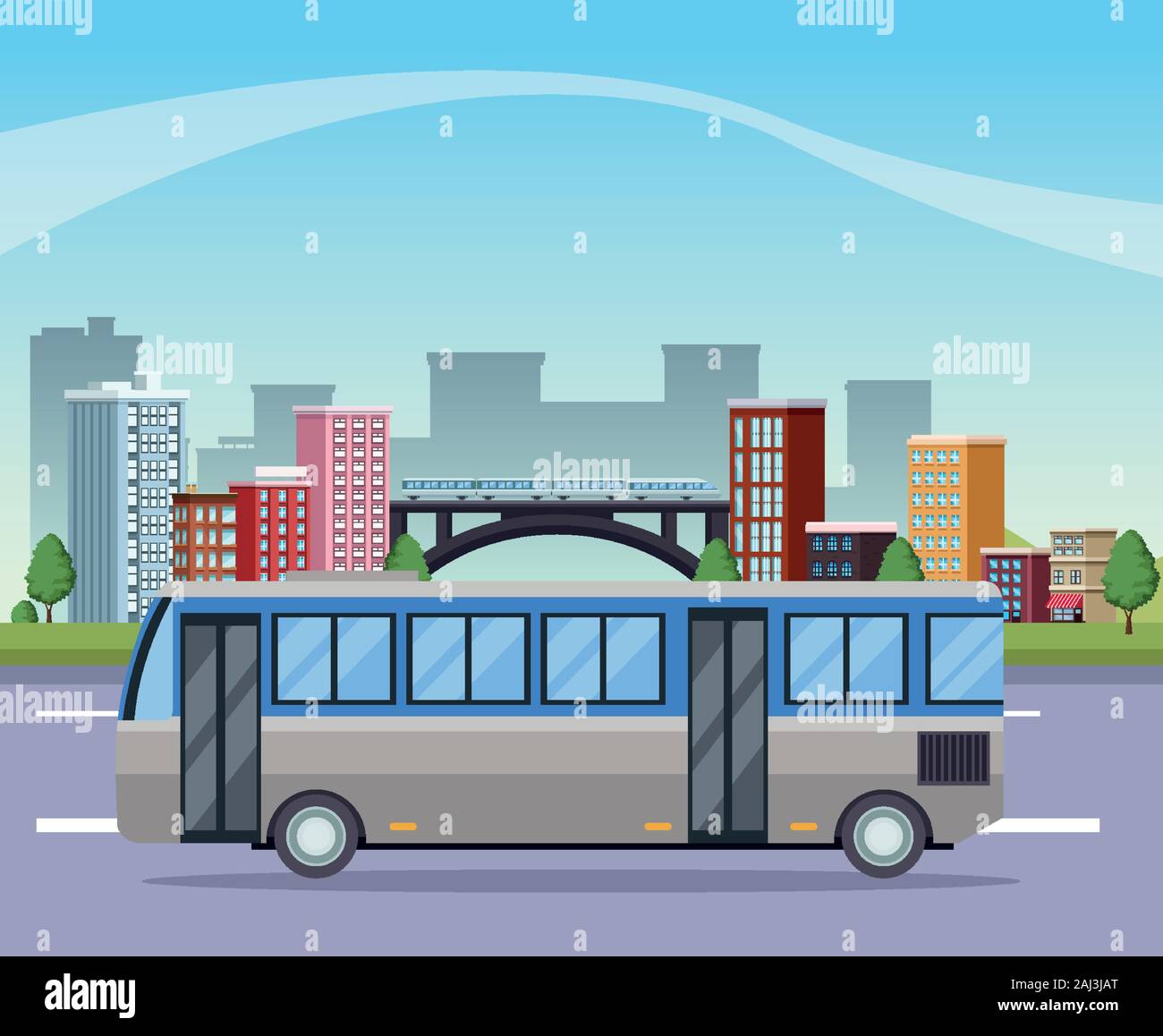 buildings cityscape with road and bus Stock Vector Image & Art - Alamy