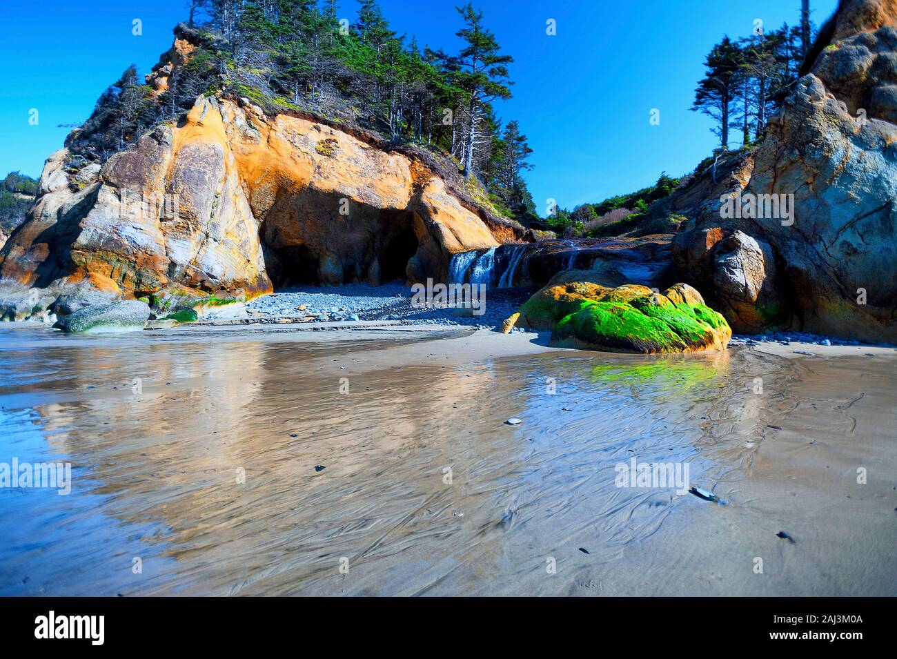 Hug Point at Arcadia Beach at low tide which is the only time the ...