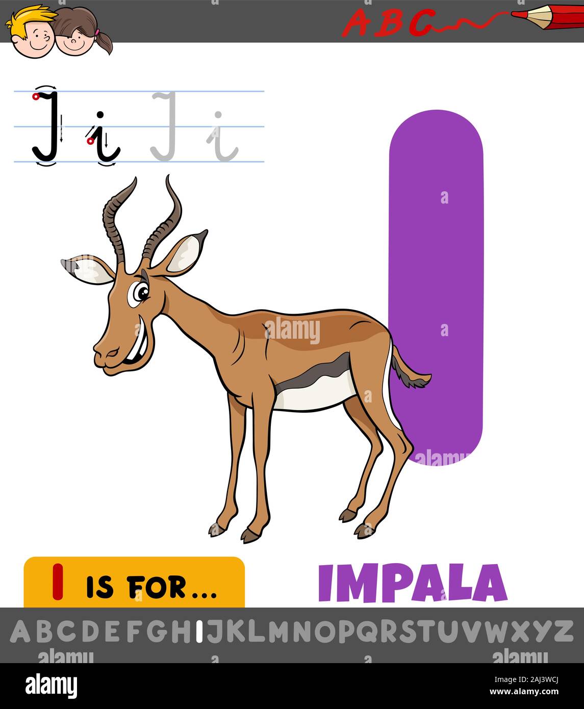 Educational Cartoon Illustration of Letter I from Alphabet with Impala ...