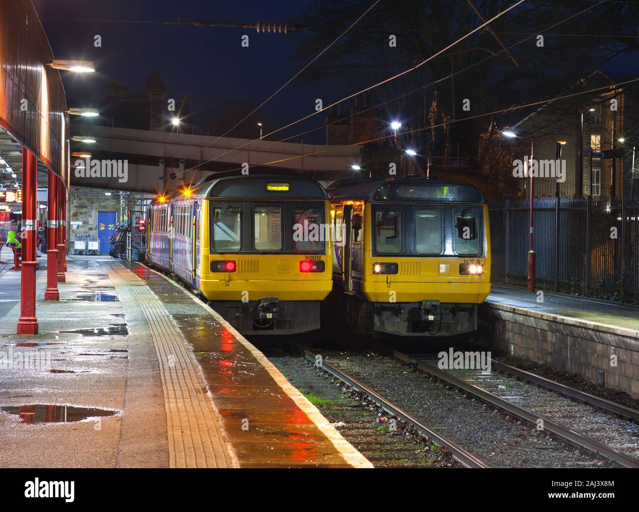 2 Arriva Northern Rail class 142 pacer trains at Lancaster railway ...