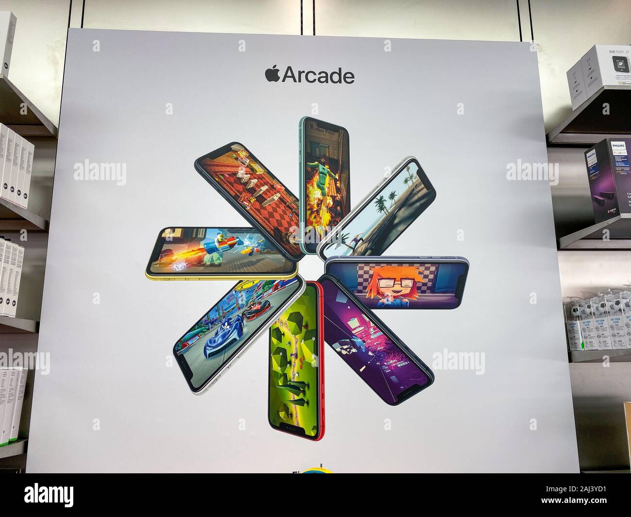 Orlando, FL/USA-12/6/19: An Apple store display with arcade games that ...