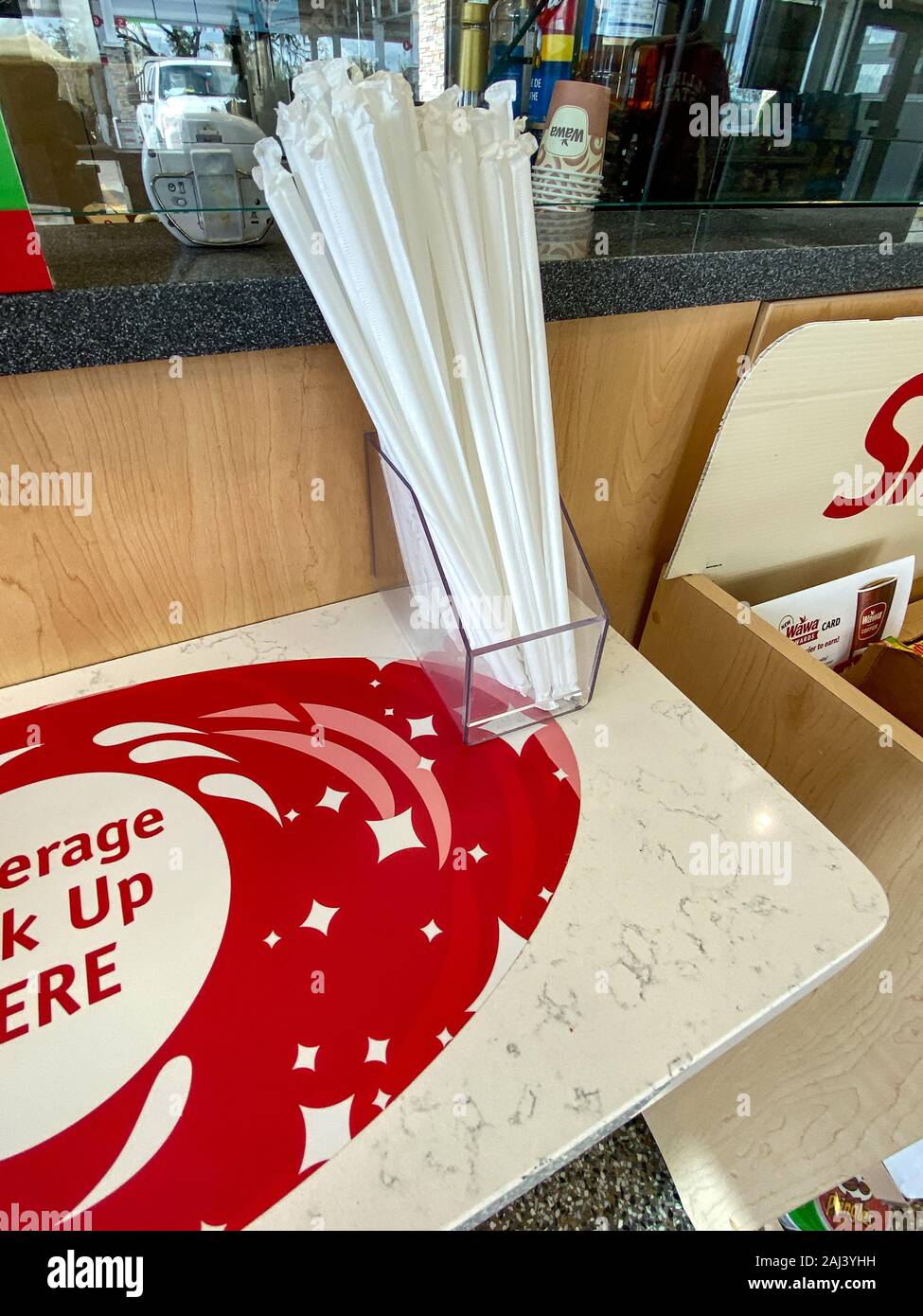 Orlando,FL/USA-12/11/19: A nonreusable straws at the beverage pickup ...