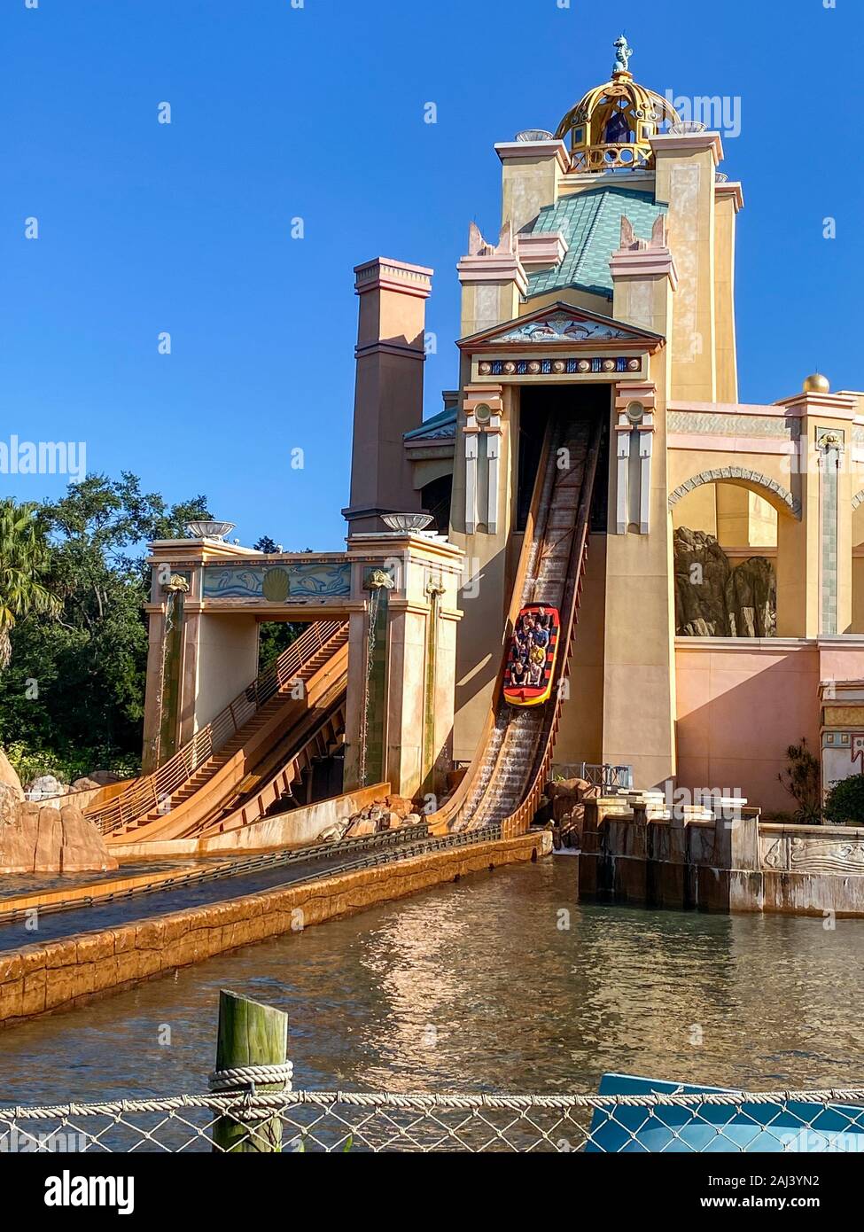 Orlando,FL/USA-12/25/19: People on the Journey to Atlantis Roller ...