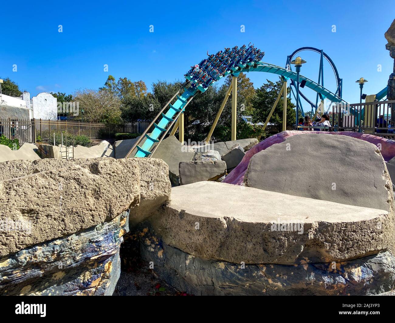 Orlando,FL/USA-12/25/19: People with their hands in the air on the ...