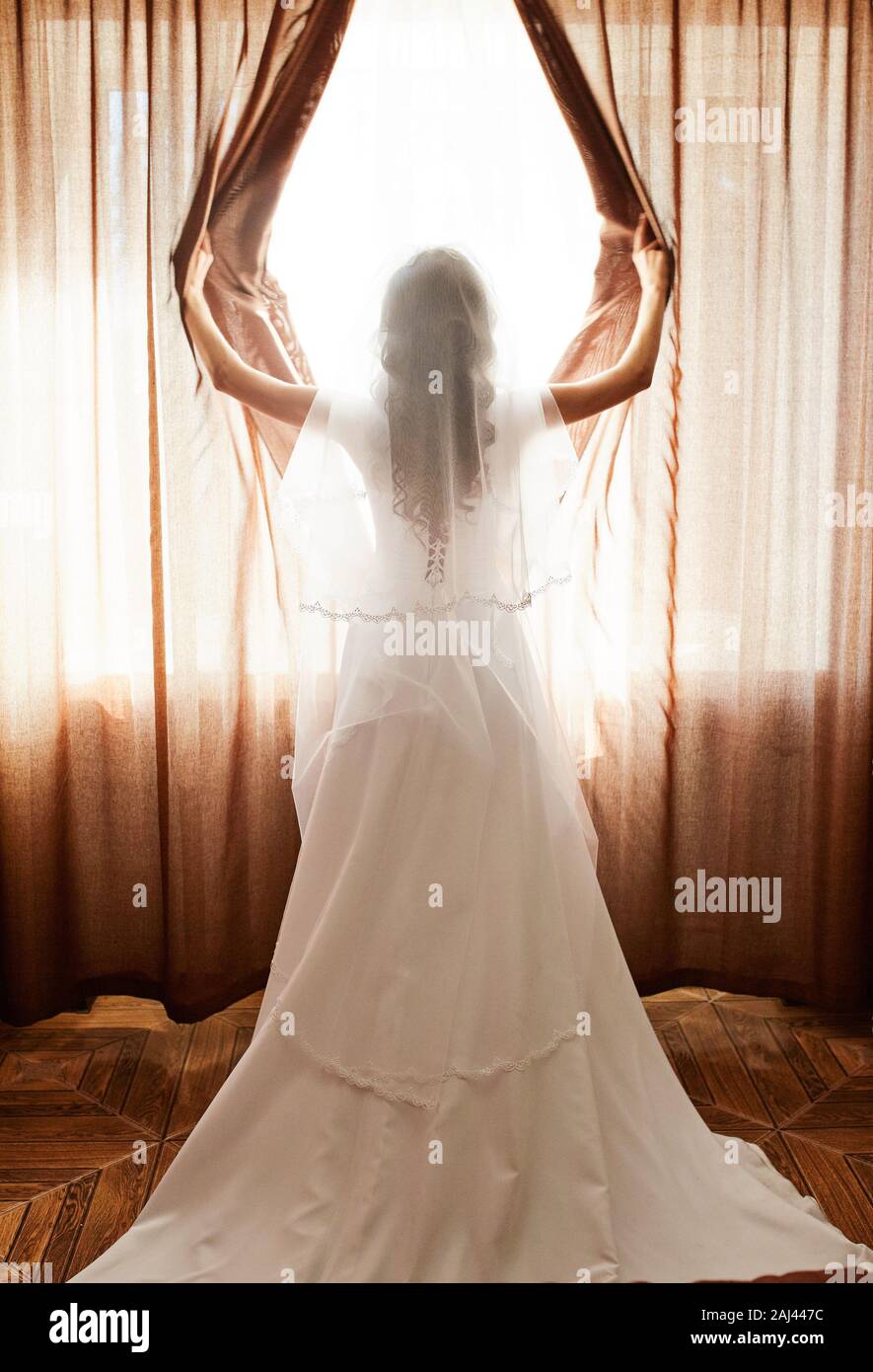 Happy bridal morning. Bride getting ready. Wedding photo Stock Photo ...