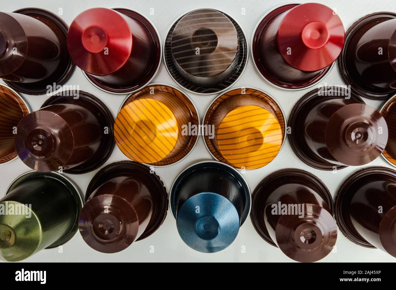 top view of colorful coffee capsules on a white background Stock Photo ...