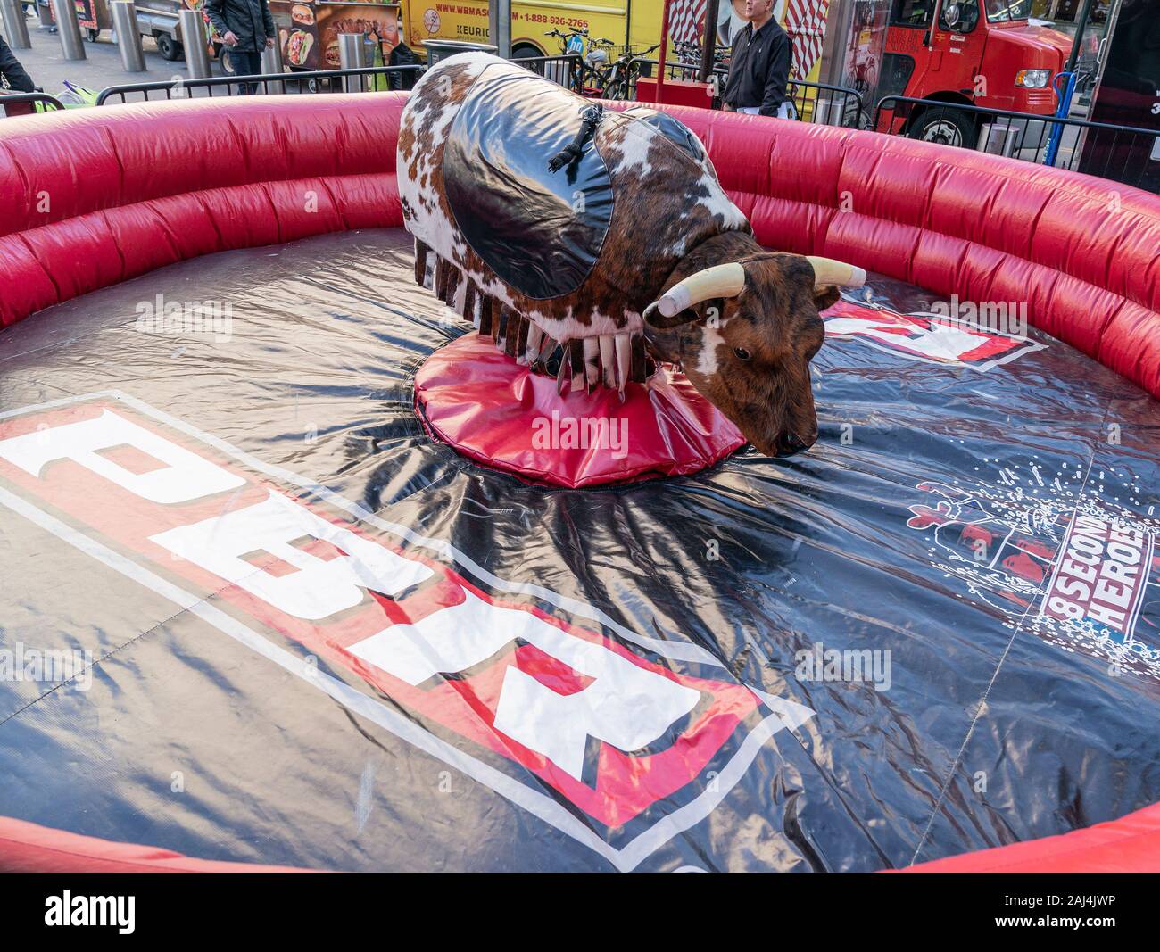 New York, United States. 02nd Jan, 2020. Mechanical bull on display ...