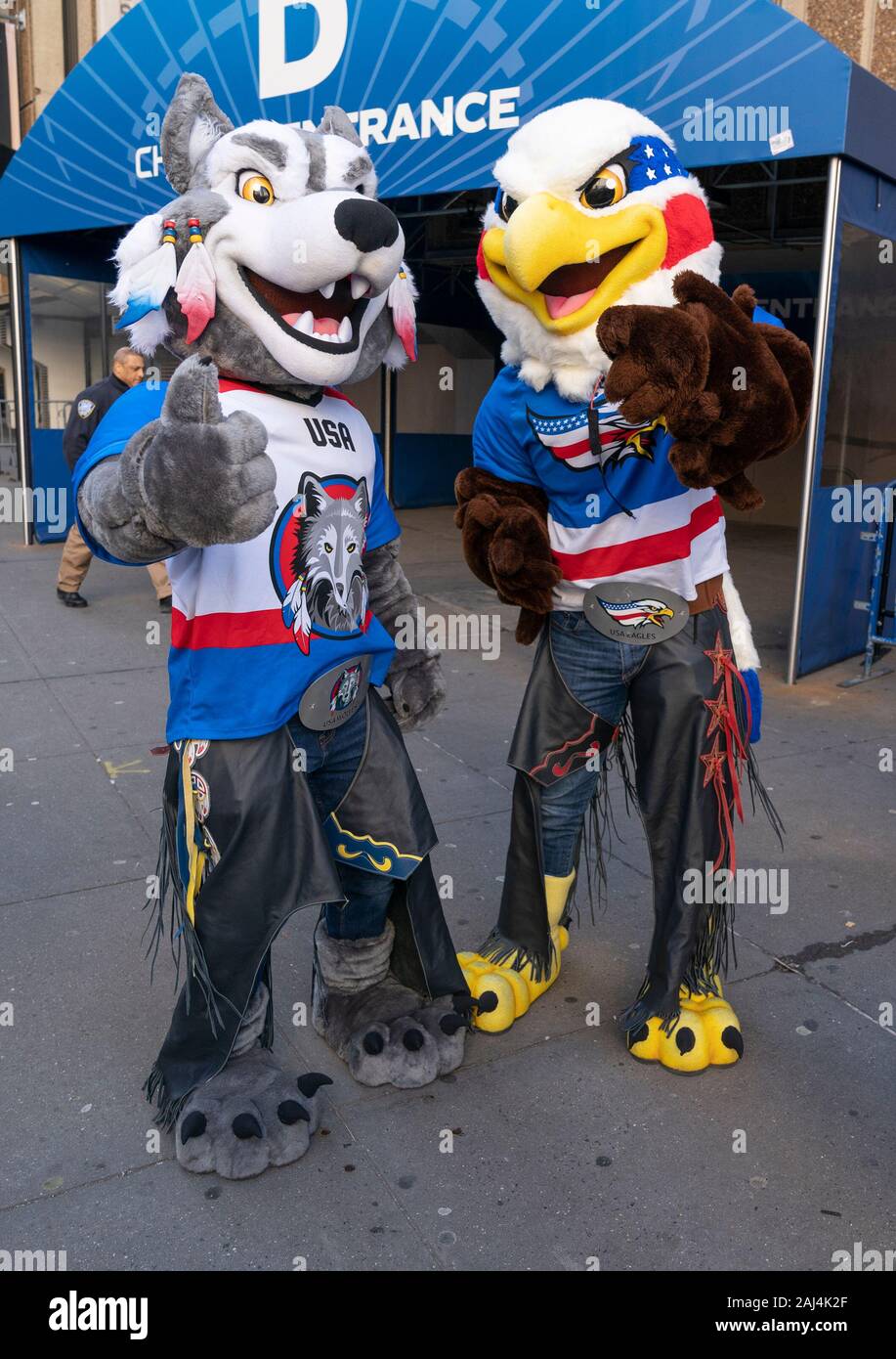 New York, United States. 02nd Jan, 2020. PBR mascots team Wolves and ...