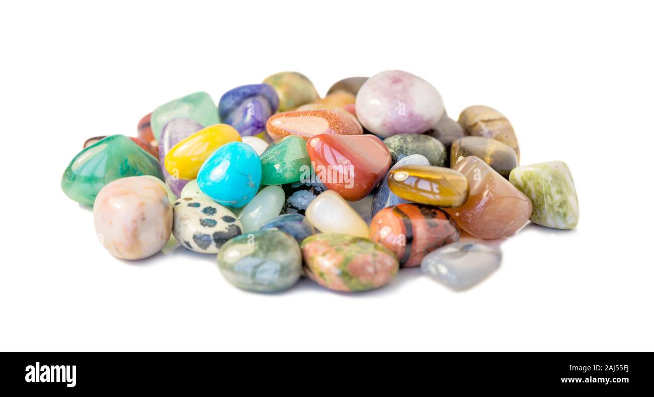 Lot of various multicolored gems isolated on white background Stock ...