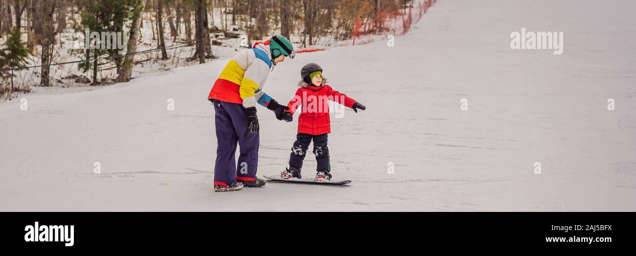 Snowboard instructor teaches a boy to snowboarding. Activities for ...