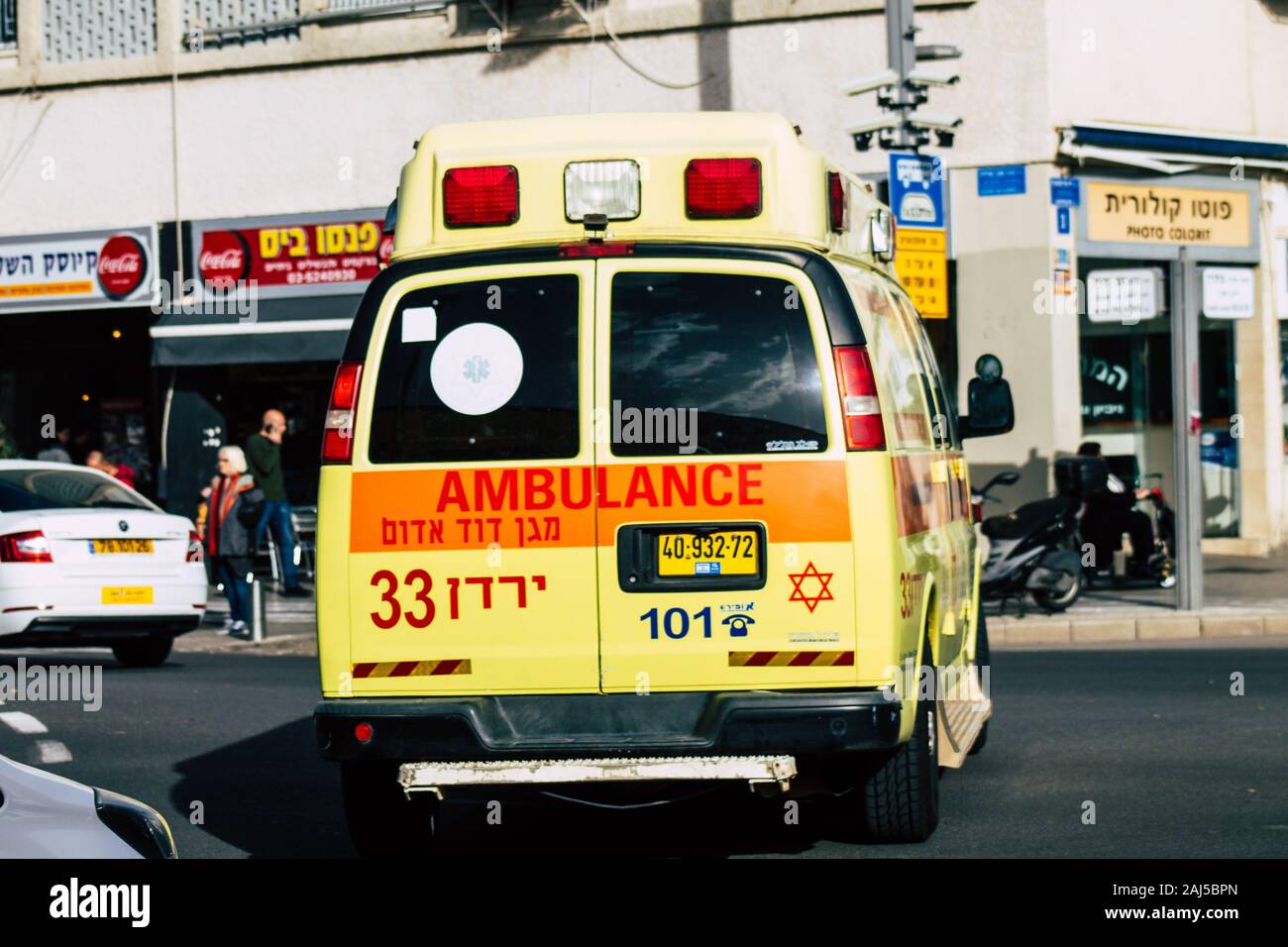 Tel Aviv Israel December 30, 2019 View of a Israeli ambulance rolling ...