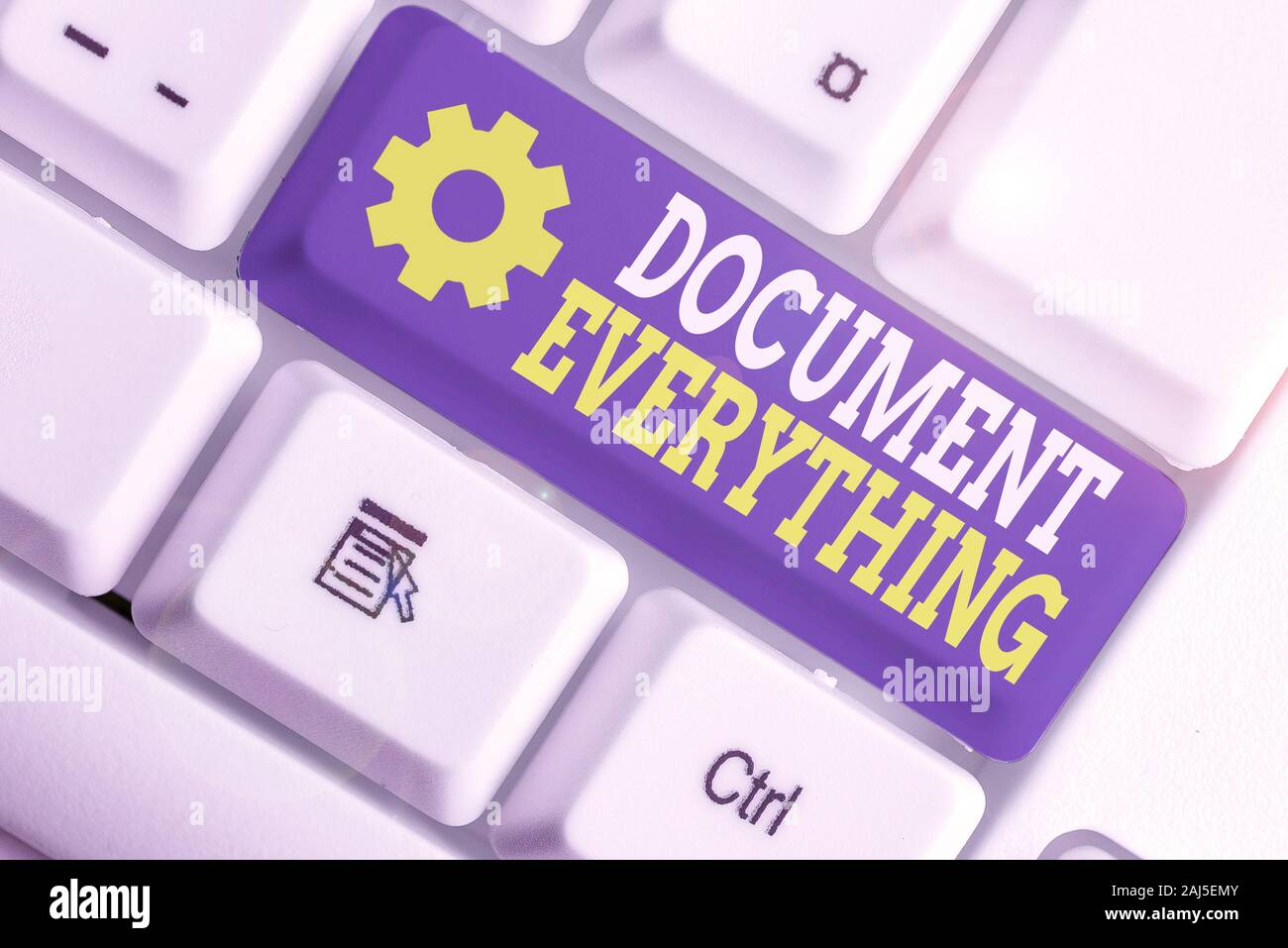 Writing note showing Document Everything. Business concept for computer ...