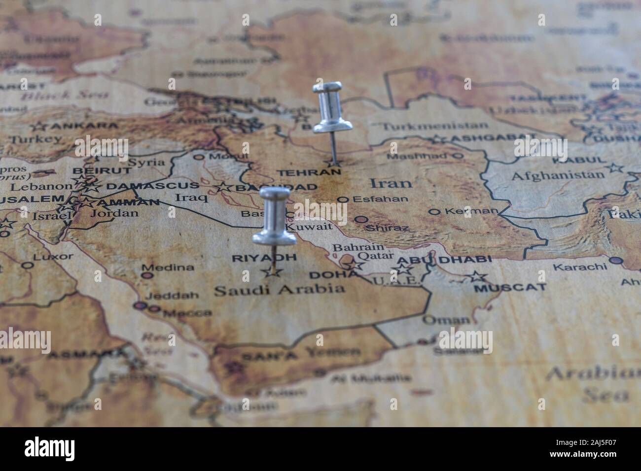 world map with map pins in some capital cities Stock Photo - Alamy
